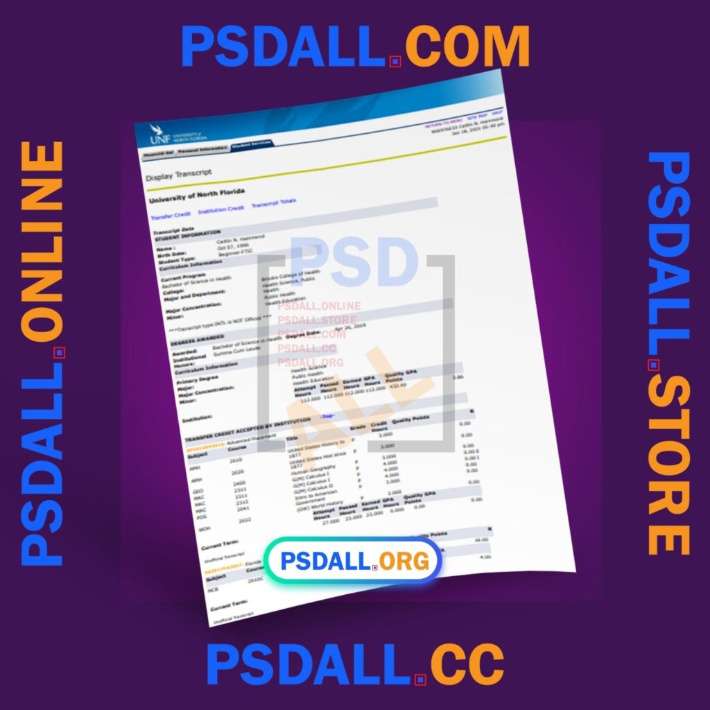 University of North Florida Transcript Template in PDF Format - psdall.org