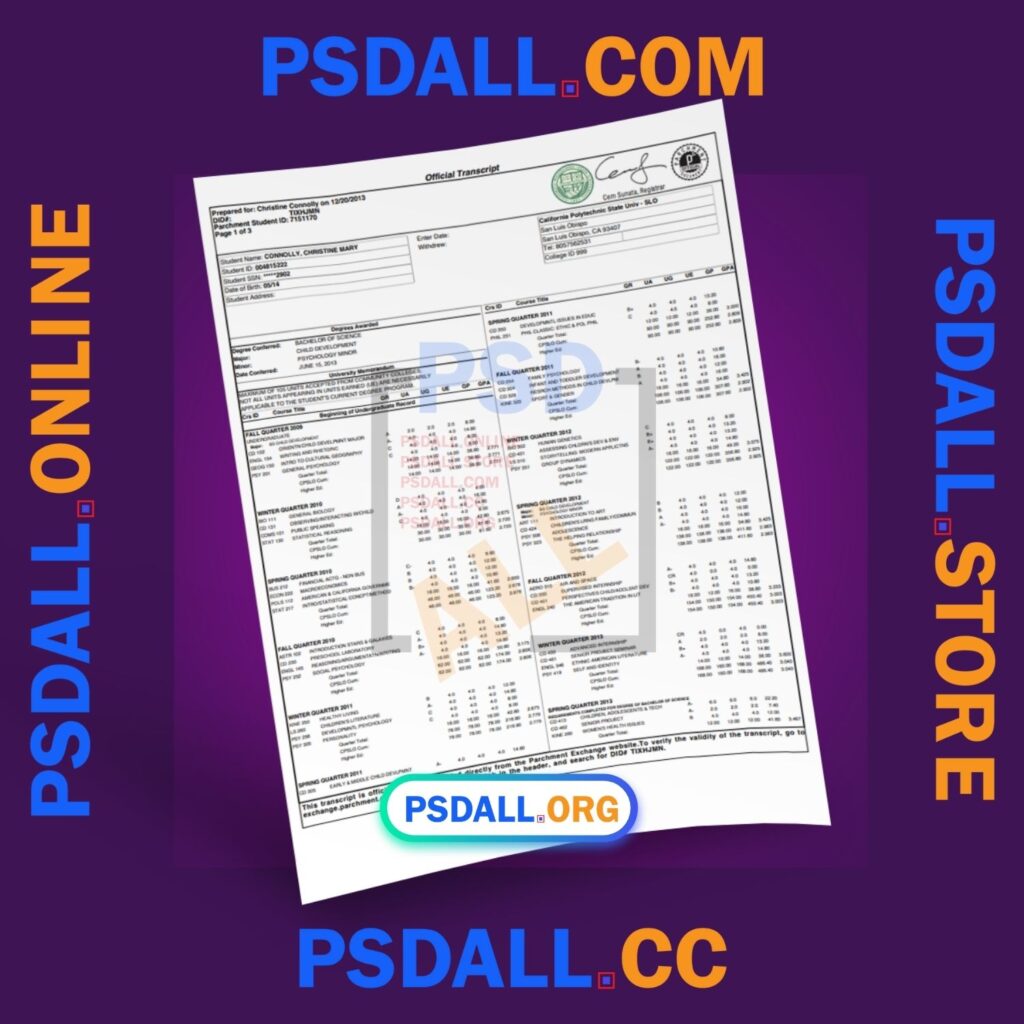 California Polytechnic State University Transcript Template in PDF Format - psdall.org