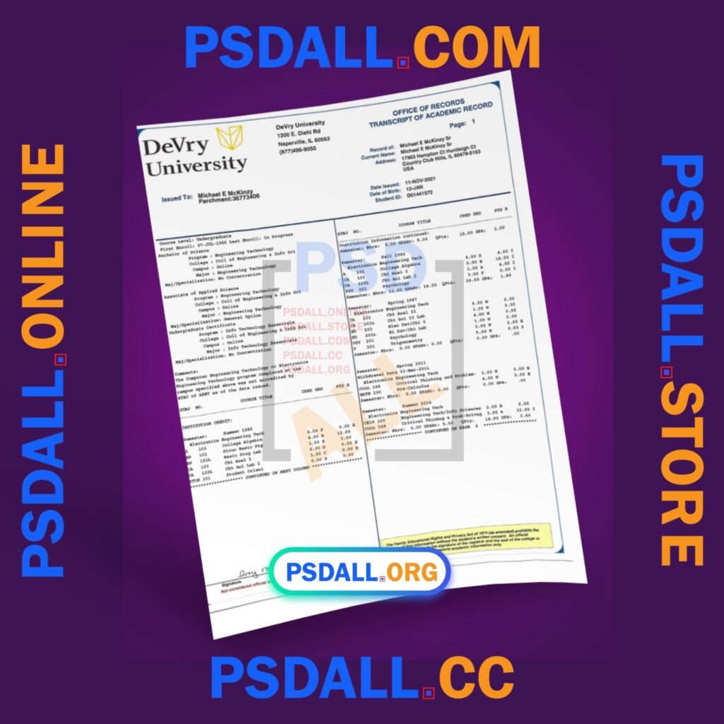 DeVry University Transcript Template in PDF Format - psdall.org