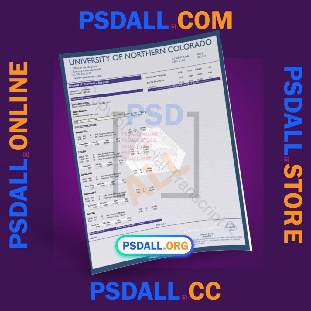 University of Northern Colorado Transcript Template in PDF Format - psdall.org